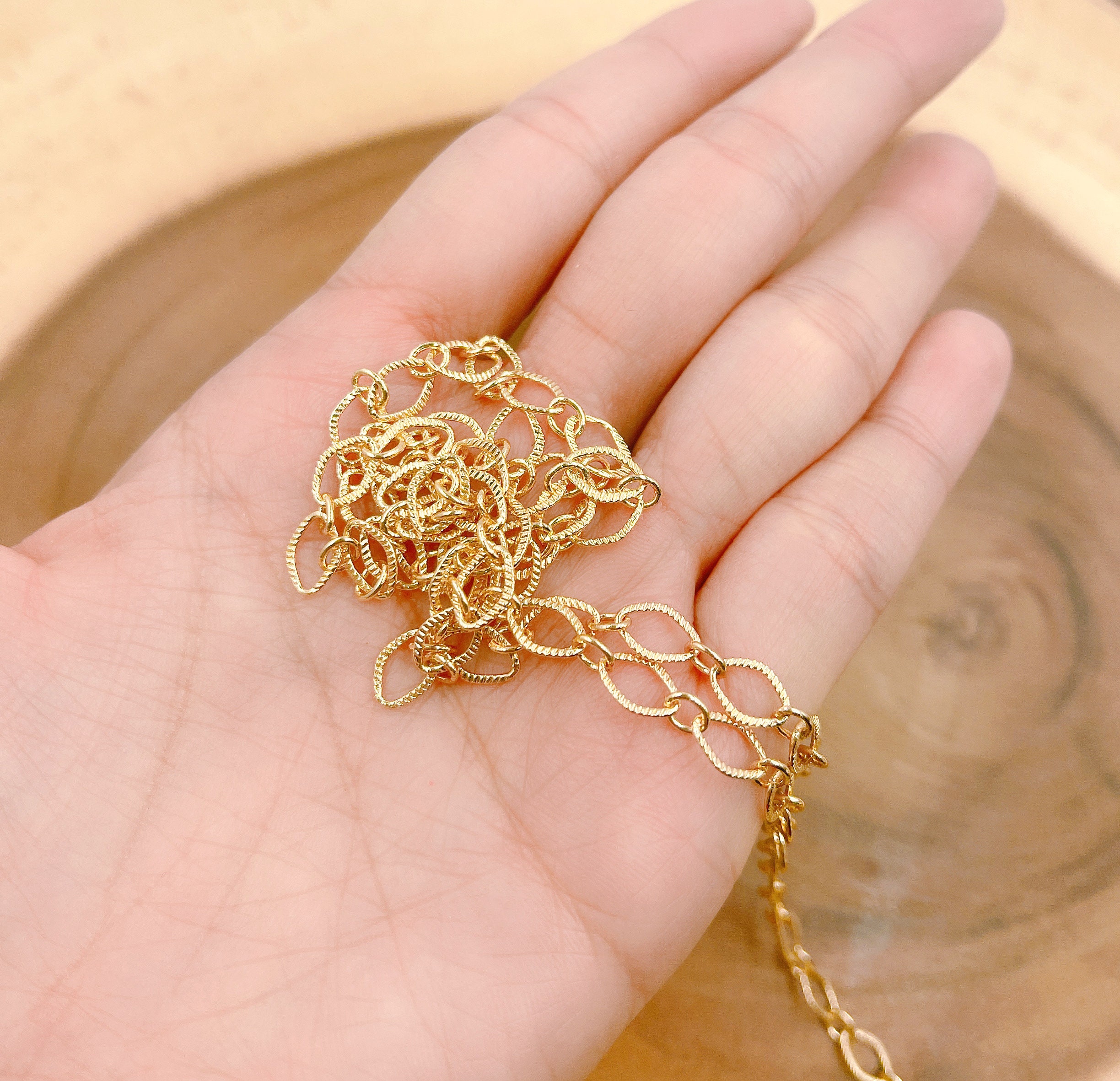 18K Gold Diamond Shape Chain by Yard, Oval Rolo Link Chain by Foot ...