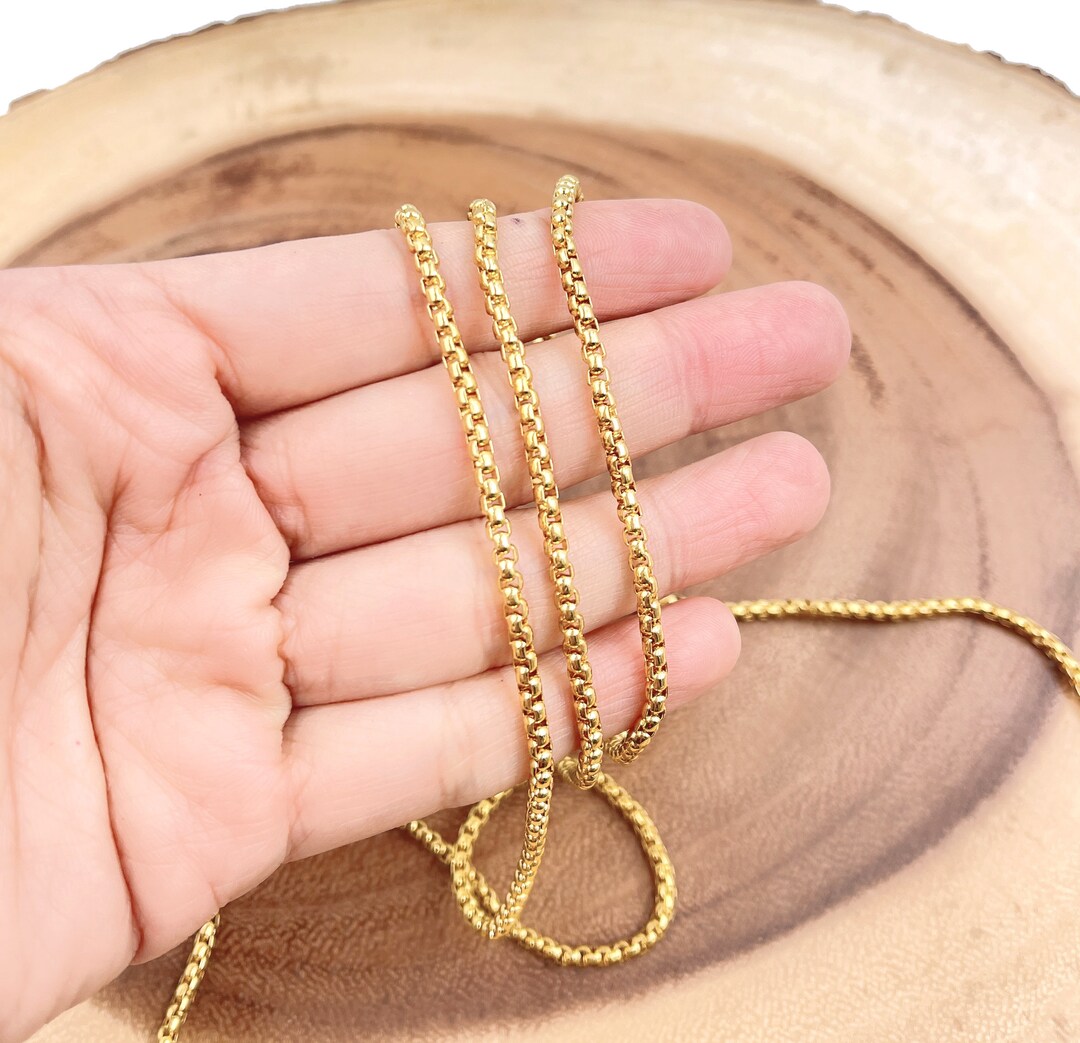 18K Gold Square Box Link Chain by Yard, Gold Filled Unfinished Box Link ...