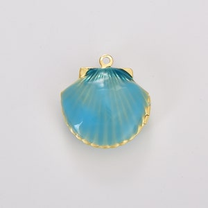 Dainty Teal and Magenta Openable Clam Shell Locket Charm Pendant, Gold ...