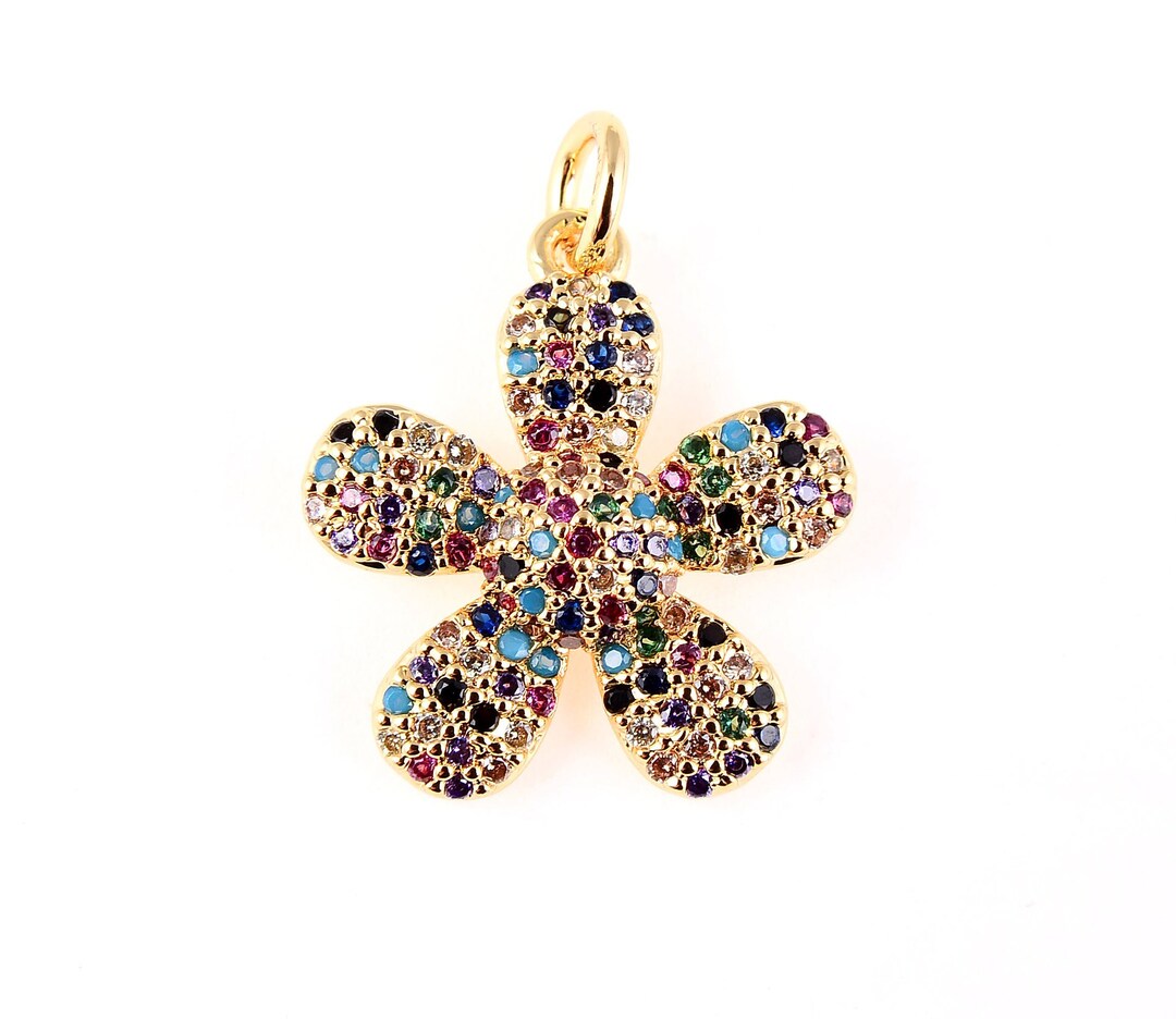 Flower Add-on Charm Gold Filled, Multi-color CZ Micro Pave Flower ...