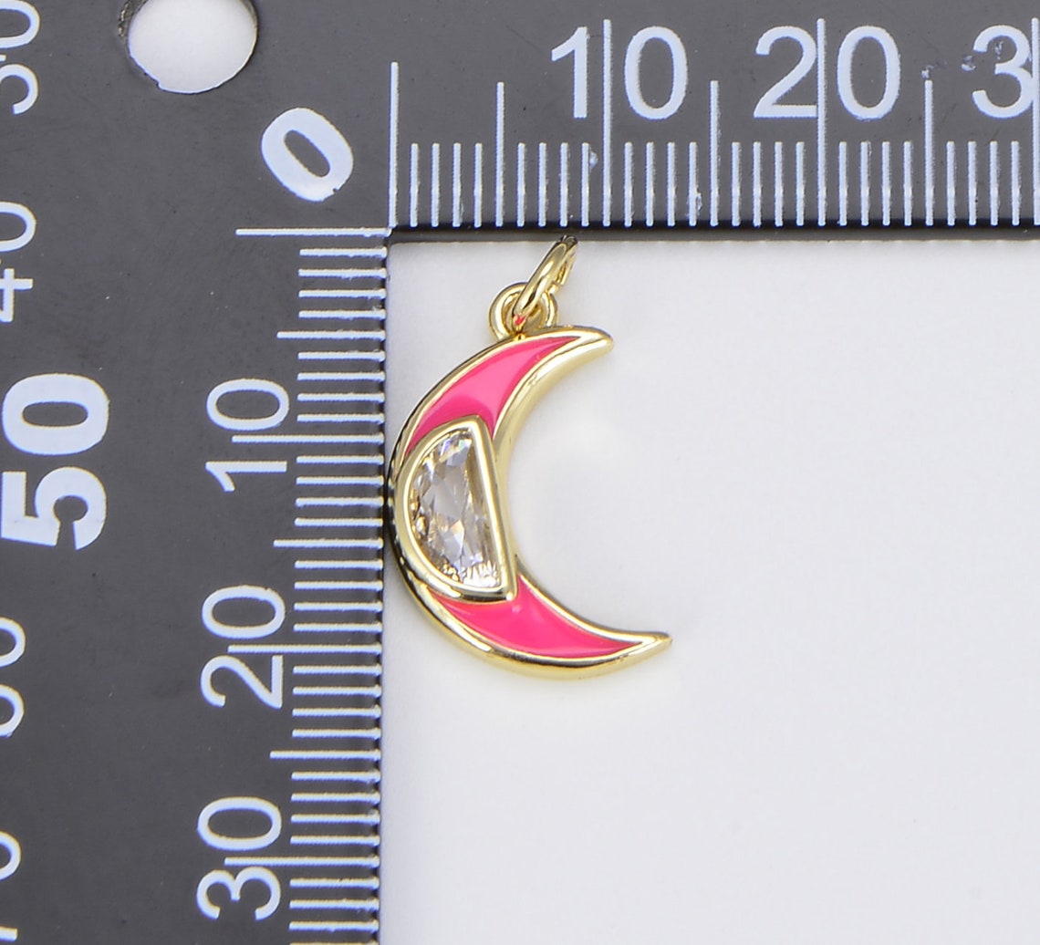Enamel Crescent Moon Charm, 18K Gold Filled CZ Micro Pave Moon Charm ...
