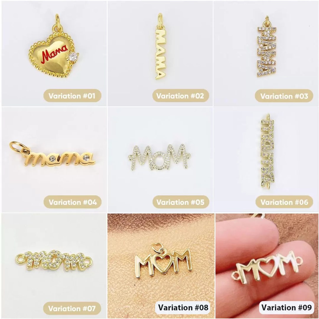 Mama Word Charm Pendant Connector, Gold Filled CZ Micro Pave Cherish ...