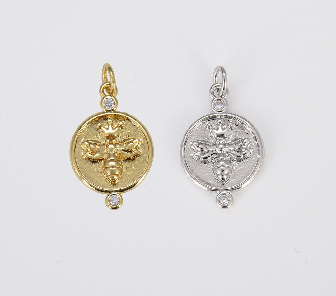 Bee Disc Pendant Add-on Charm, Honey Bee Insect Medallion Pendant in ...