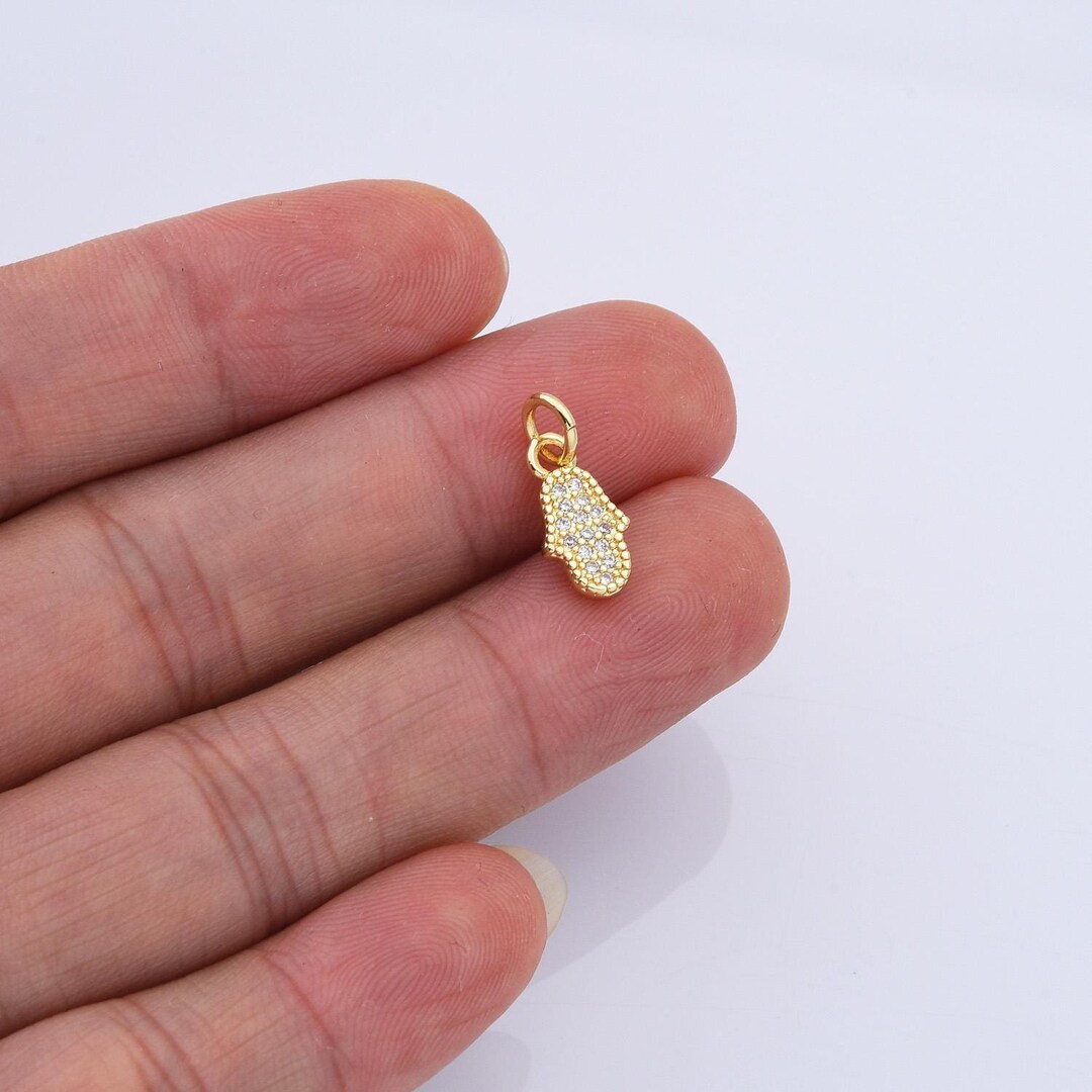 Hamsa Hand Add-on Charm in Gold Filled CZ Micro Pave, Hand of Fatima ...