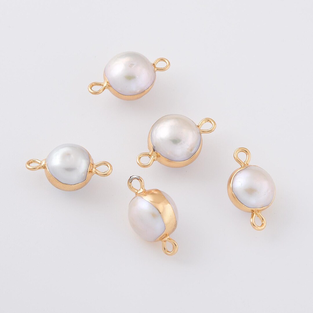 White Coin Freshwater Pearl Connector Gold Filled, Necklace Pendant for ...