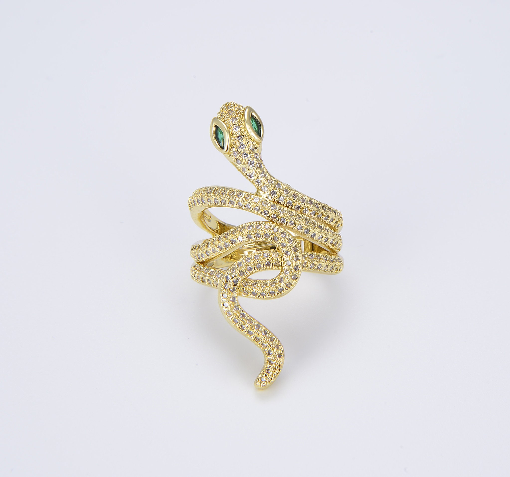 Gold Filled Adjustable Snake Ring, Elegant CZ Micro Pave Stackable ...