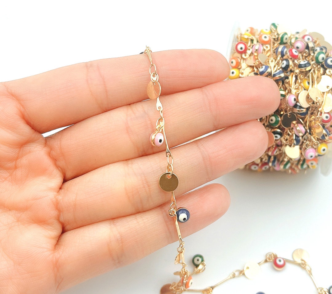 Shiny Gold Coin Chain, Evil Eye Chains, Coin Bracelet Chain, Disc Gold ...