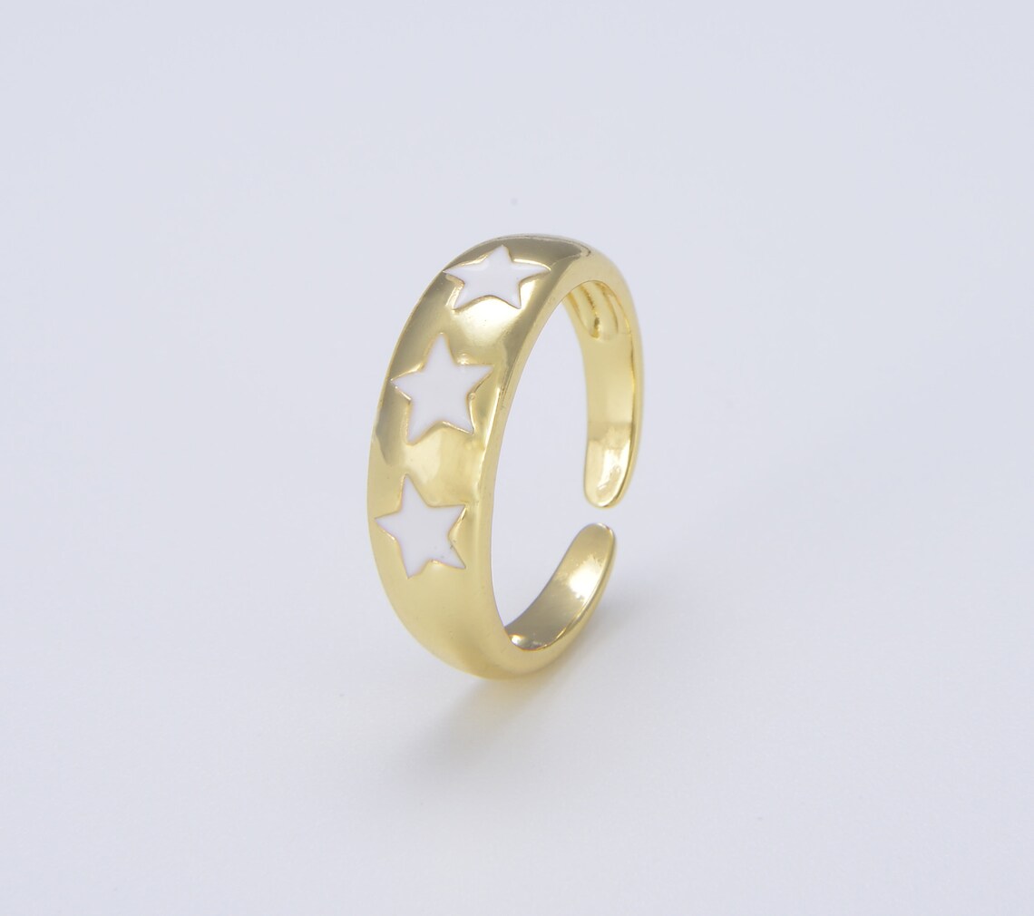 Enamel Star Ring, Gold Filled Star Link Ring, Celestial Adjustable ...
