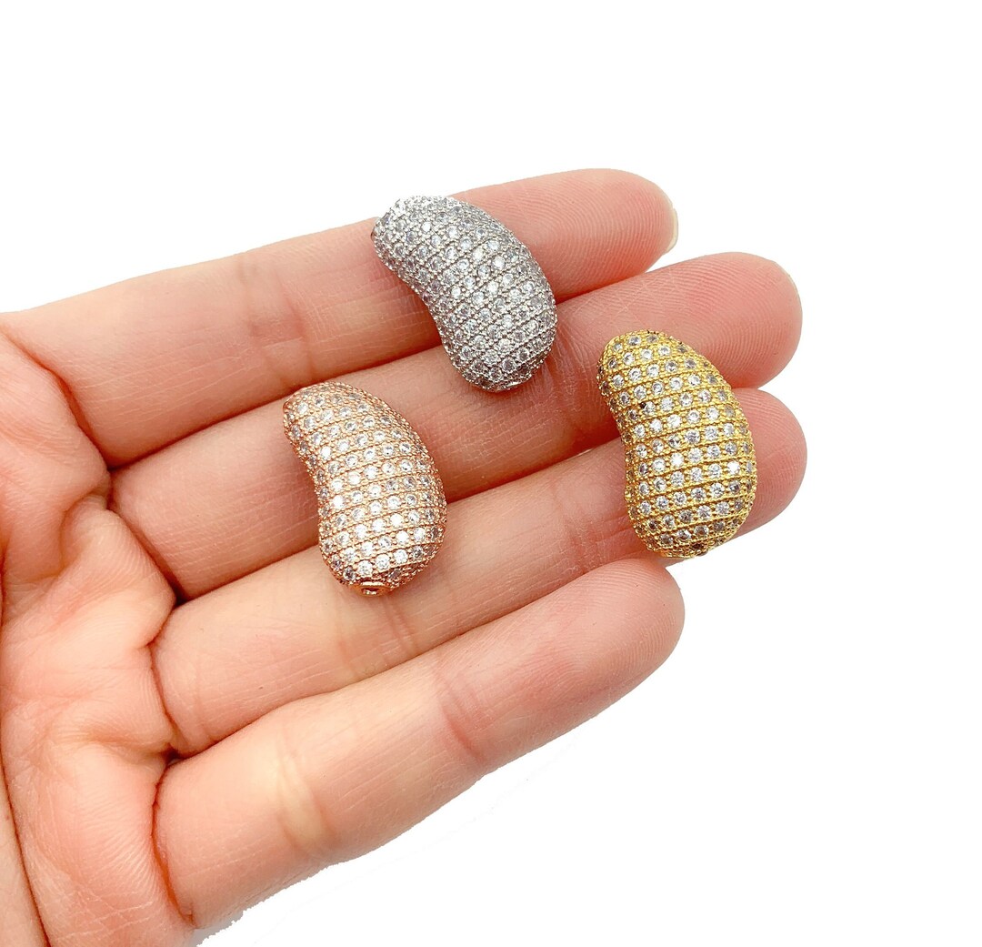 Bean Shape Beads, Gold Filled Kidney Shape Beads, CZ Micro Pave Beads ...