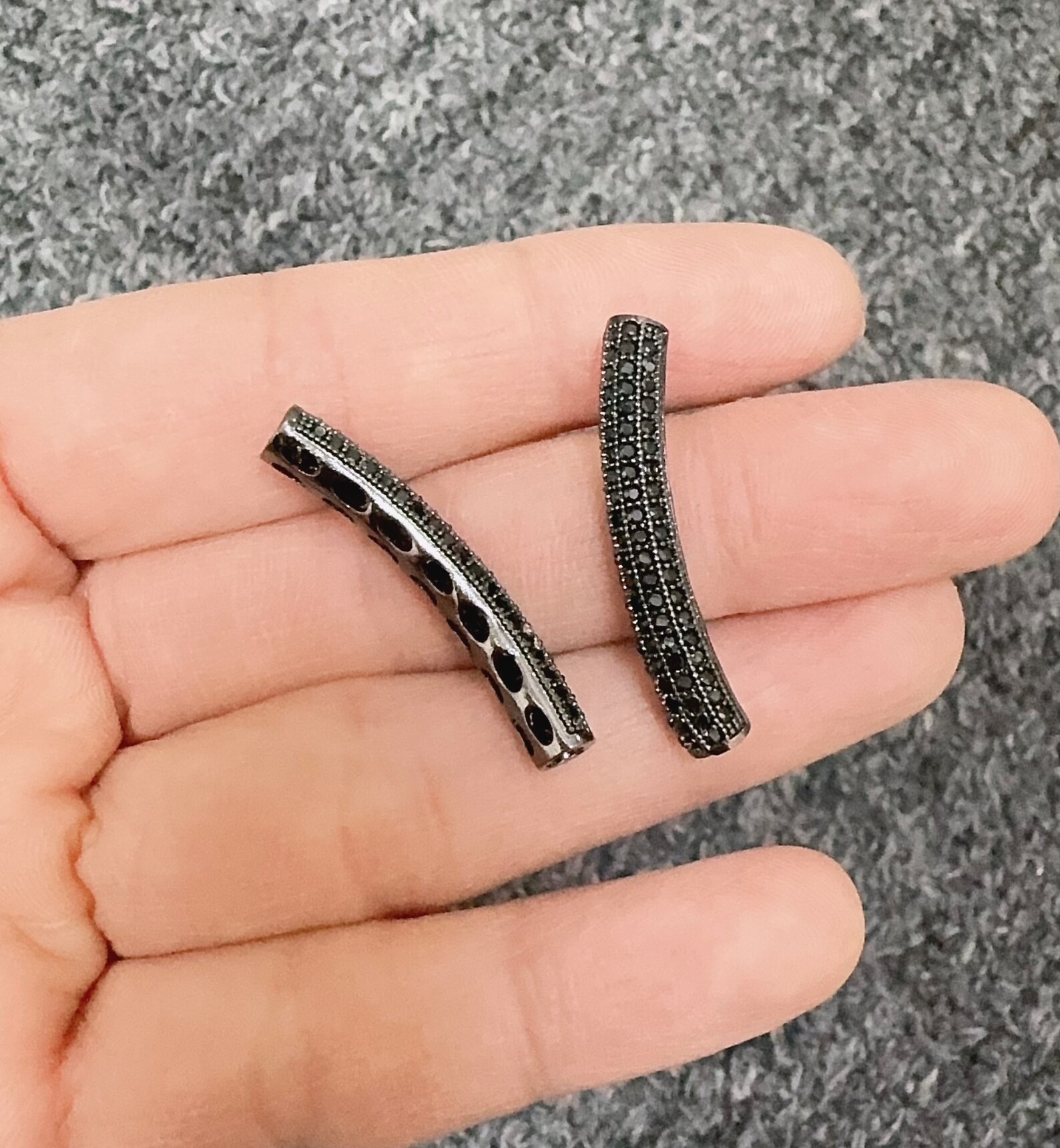18K Gold Micro Pave Curve Tube Bead, CZ Micro Pave Long Curve Tube for ...