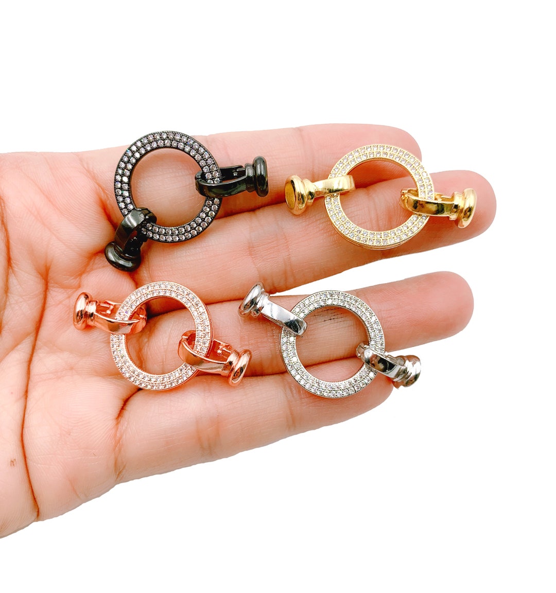 Micro Pave CZ Round Clasps, Gold Filled Circle Clasp Buckle Interlock ...