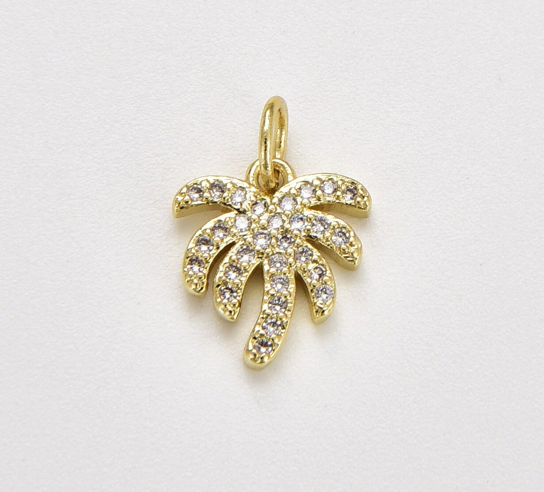 Dainty Palm Tree Pendant, Gold Filled Summer Charm Jewelry Making, CZ ...