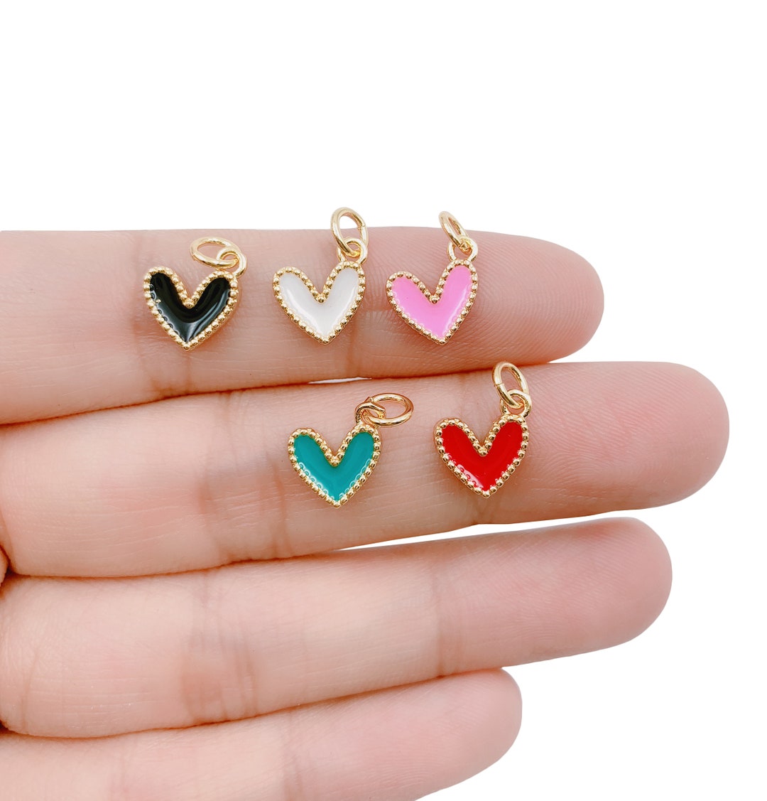 Cute Enamel Heart Charm With Gold Finish, Turquoise White Red Back Pink ...