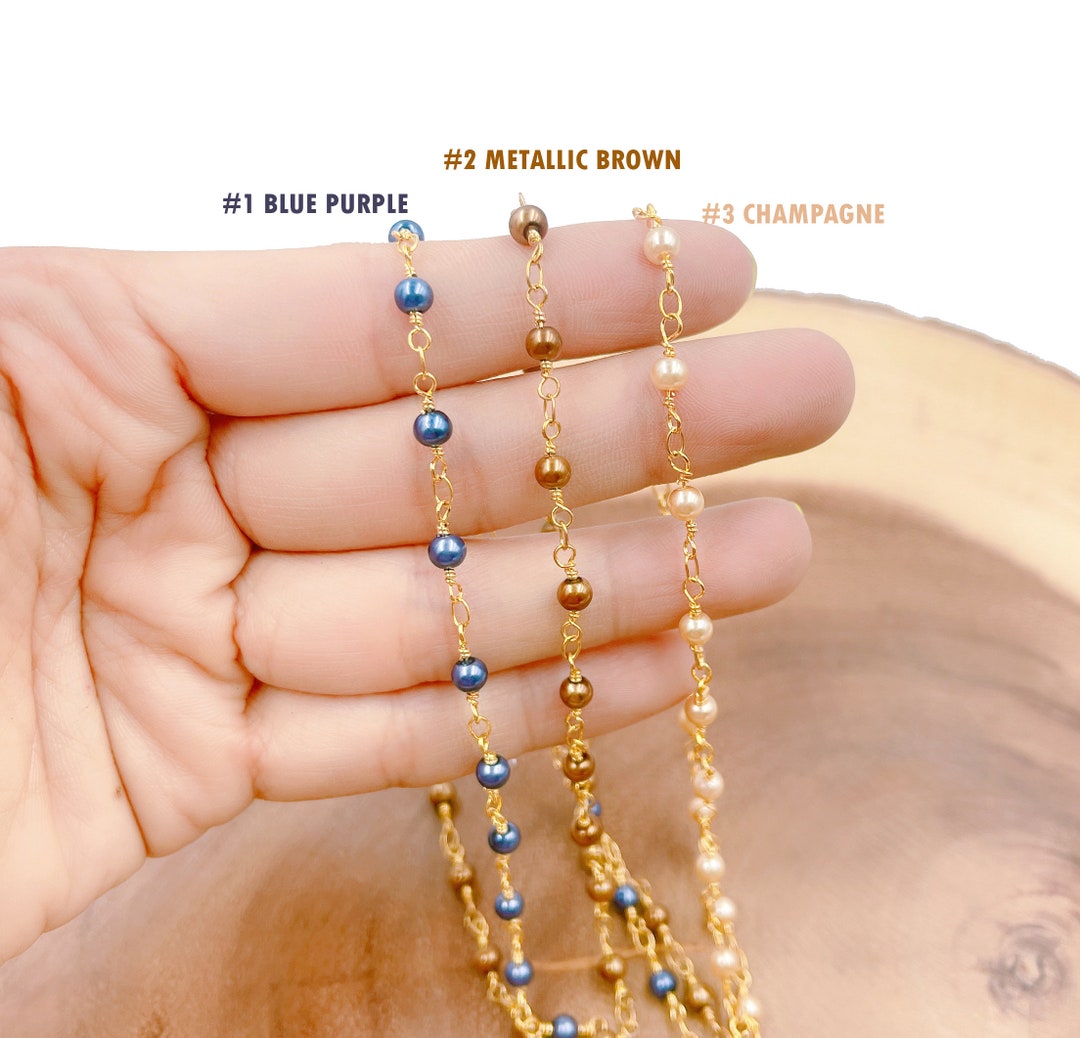 Shell Pearl Beaded Chain by Foot, Wholesale Bulk Roll Beaded Chain in ...