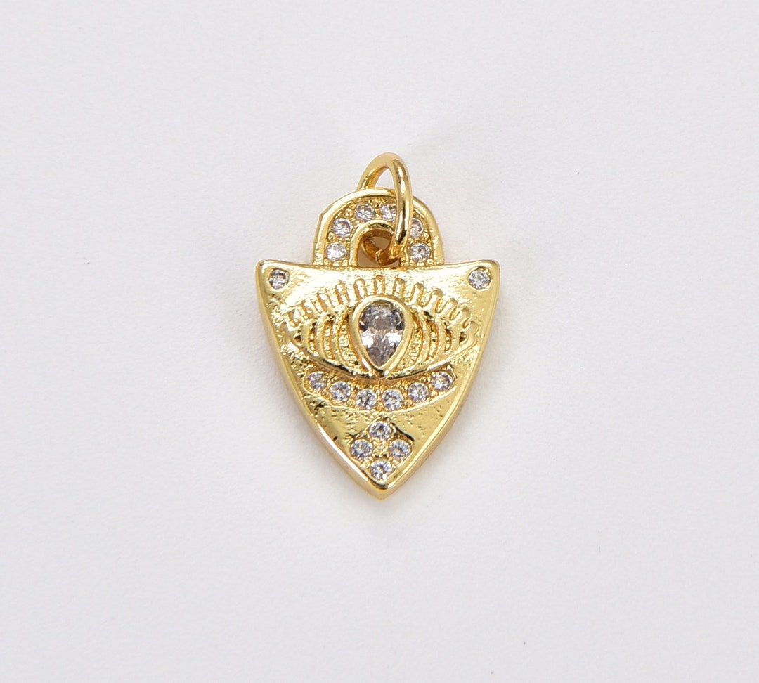 Evil Eye Shield Add-on Charm Pendant With CZ Micro Pave, Gold Filled ...