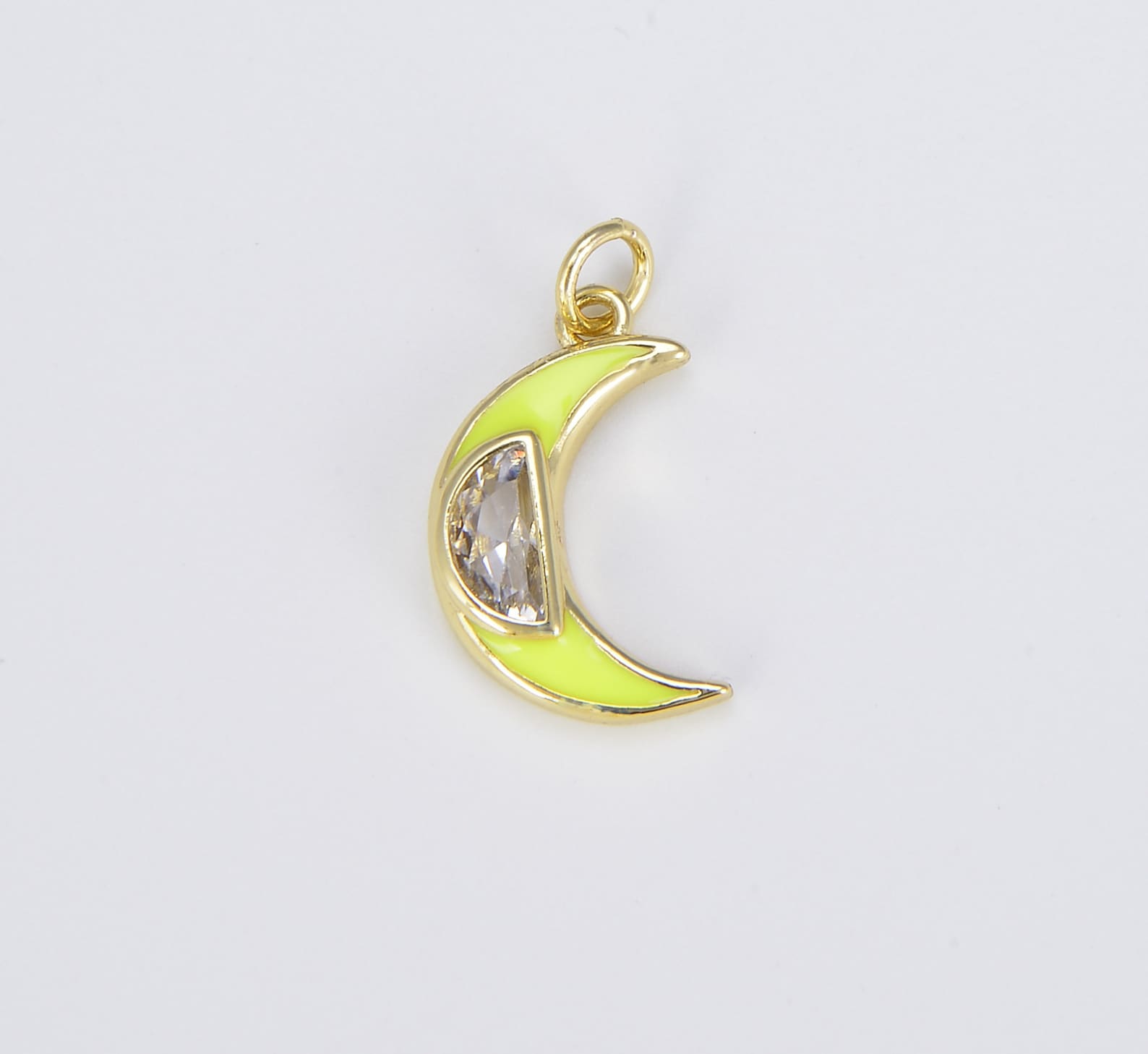 Enamel Crescent Moon Charm, 18K Gold Filled CZ Micro Pave Moon Charm ...
