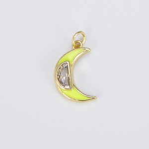 Enamel Crescent Moon Charm, 18K Gold Filled CZ Micro Pave Moon Charm ...