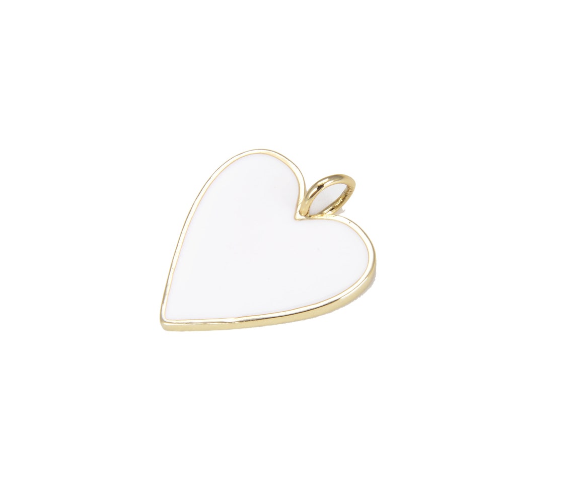 White Enamel Heart Pendant Charm, Enamel Heart Charm, Heart Pendant ...