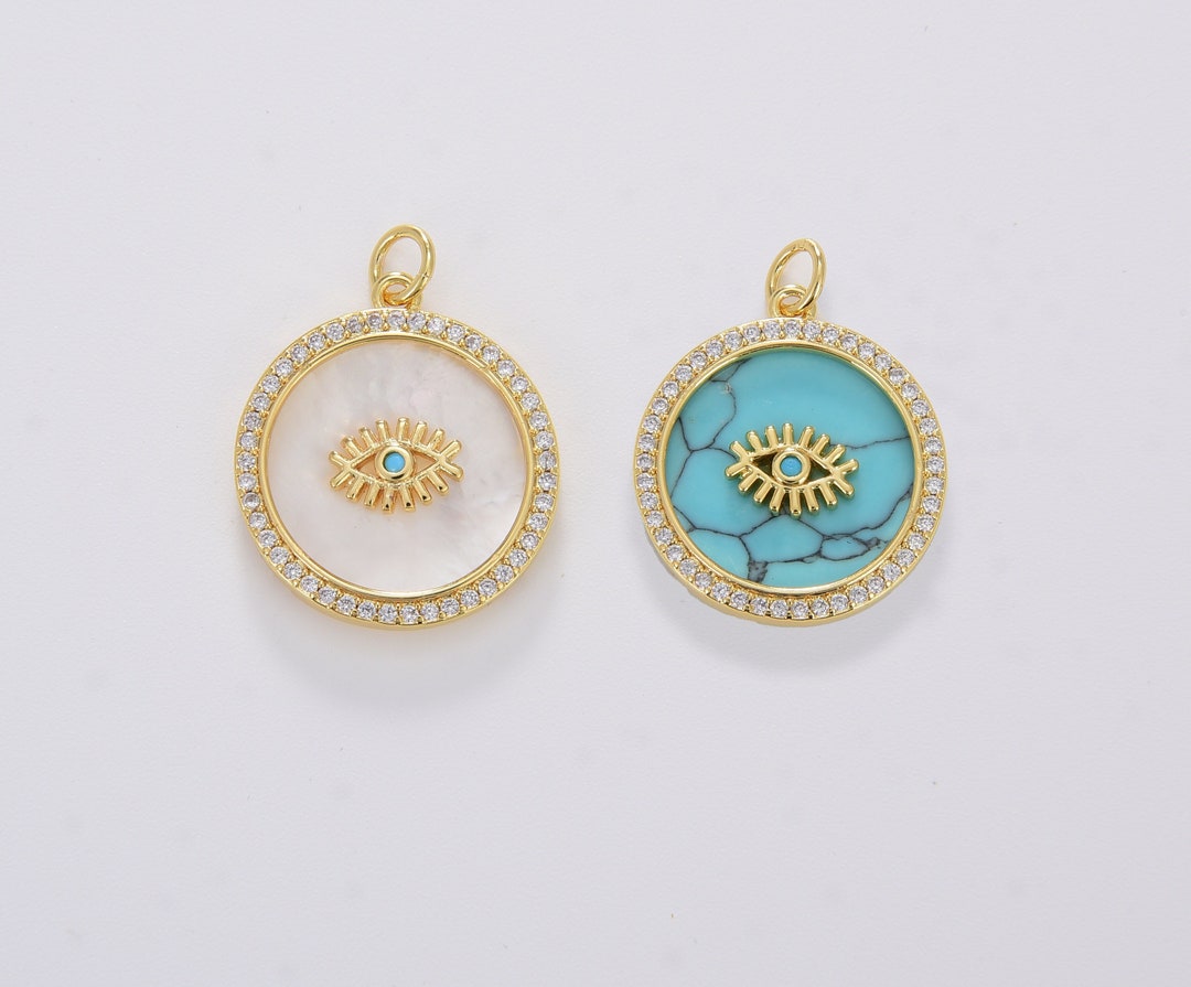 Evil Eye in Opal Pearl Shell CZ Micro Pave, Gold Filled Turkish Eye ...