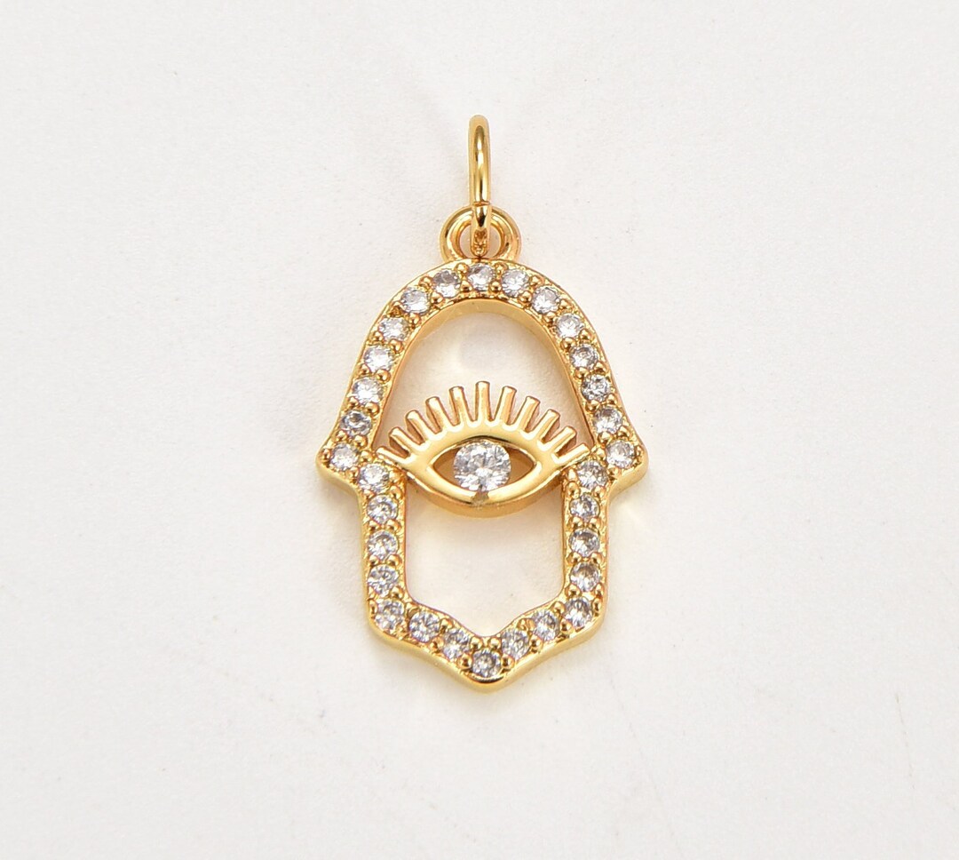 Hamsa Hand Add-on Charm With CZ Micro Pave, Protection Charm for ...