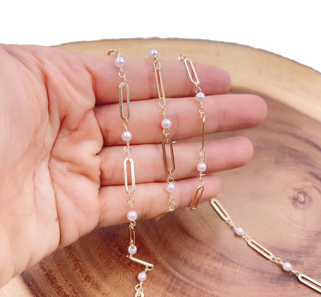 Elongated Oval Pearl Chain by Yard, Gold Filled Paper Clip Chain by ...