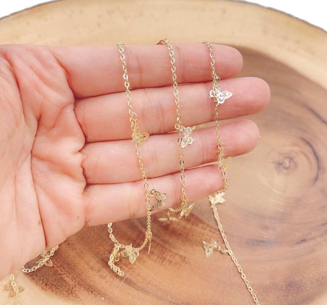 Butterfly Charm Gold Filled Chain by Yard, Fancy Charm Chain, Wholesale ...