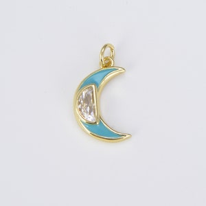 Enamel Crescent Moon Charm, 18K Gold Filled CZ Micro Pave Moon Charm ...