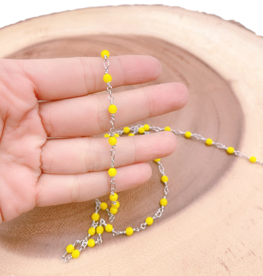 Neon Yellow Crystal Beaded Chain by Yard, Waist Chain for DIY Jewelry ...