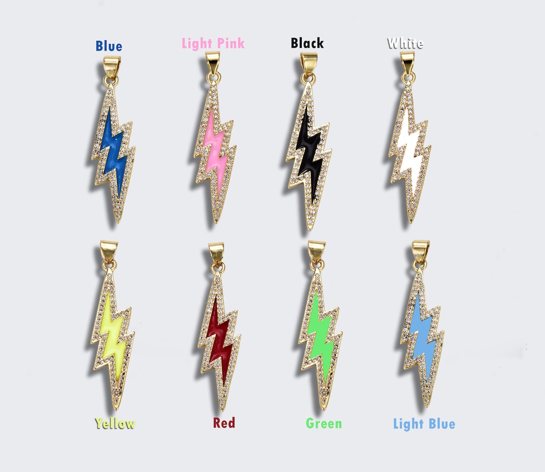 Enamel Lightning Bolt Charm CZ Micro Pave, Lightning Bolt Charm Pendant ...