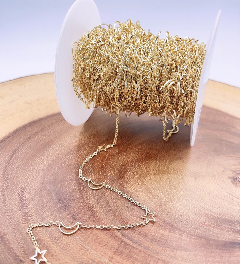 Gold Star and Moon Chain, 14K Gold Filled Star and Crescent Moon Chain ...