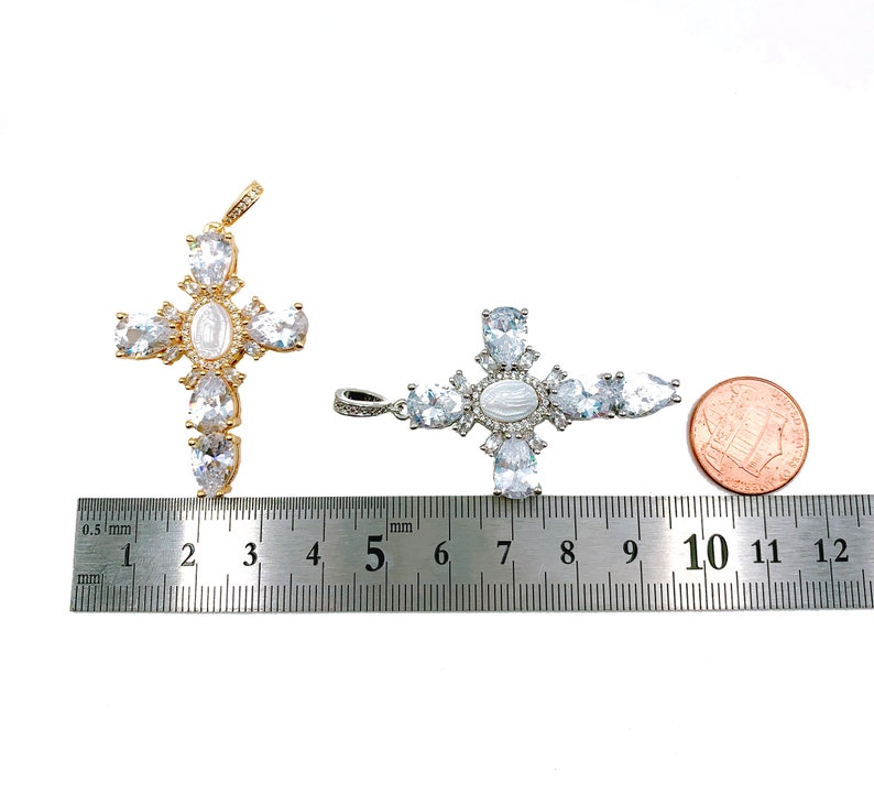 Cross Pendant With Virgin Mary, Religious Add-on Charm for Bracelet, CZ ...