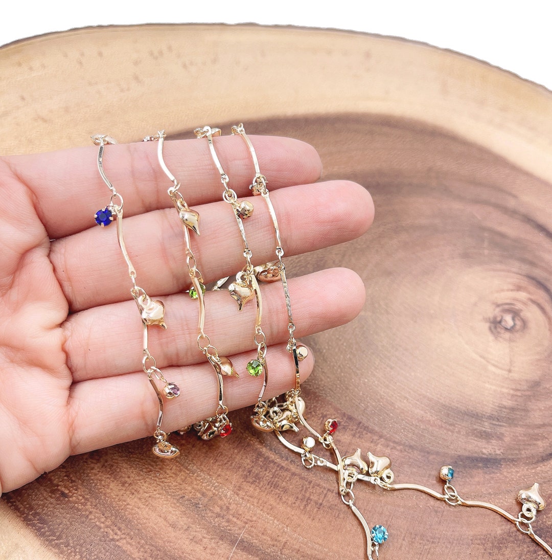 Heart Chain by Yard, Gold Filled CZ Heart Link Chain by Foot, Heart ...