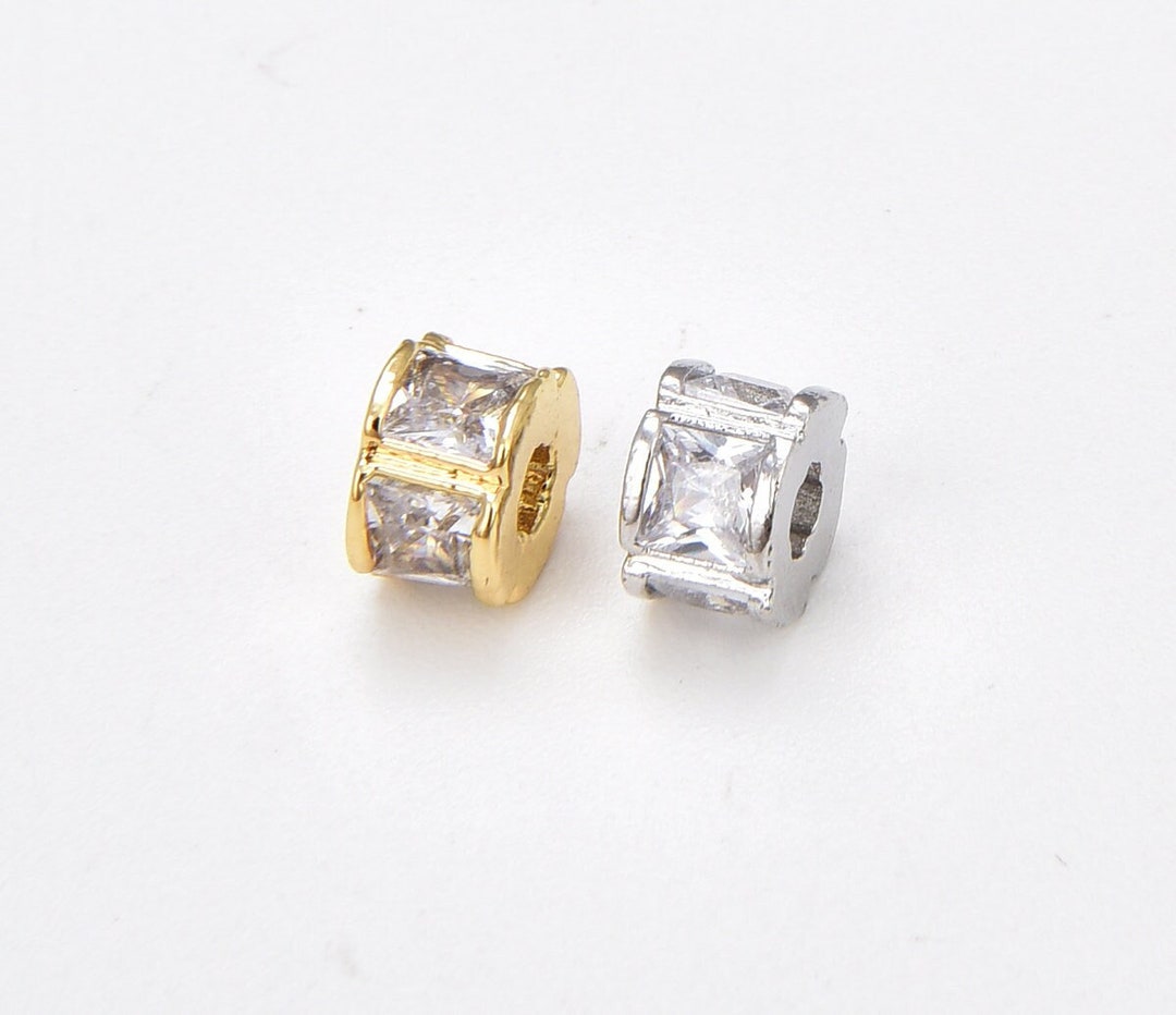 Clear CZ Micro Pave Rondelle Spacer Beads, Round Stopper in Gold Filled ...