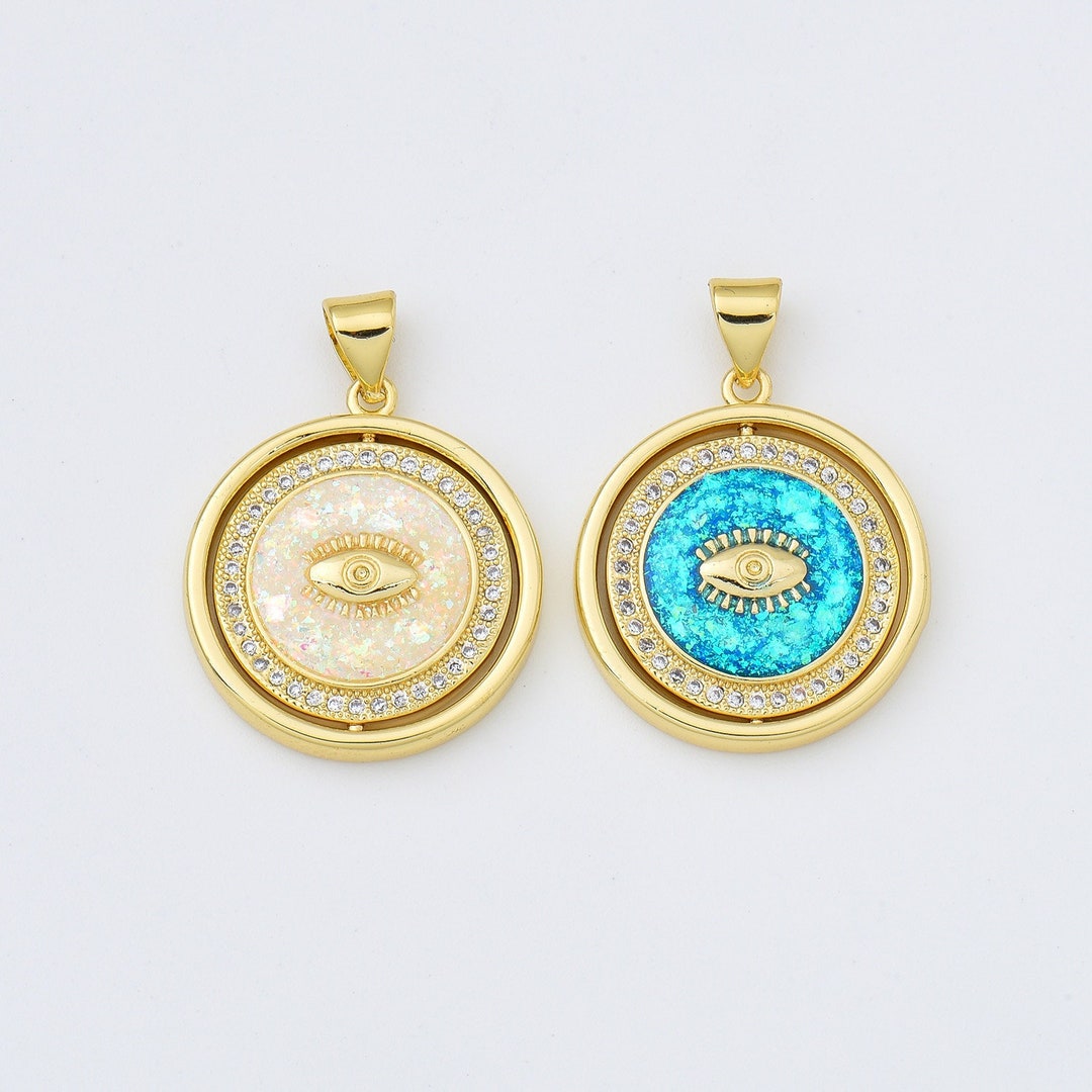 Evil Eye in Round Opal Pearl Shell Add-on Charm Gold Filled, CZ Micro ...