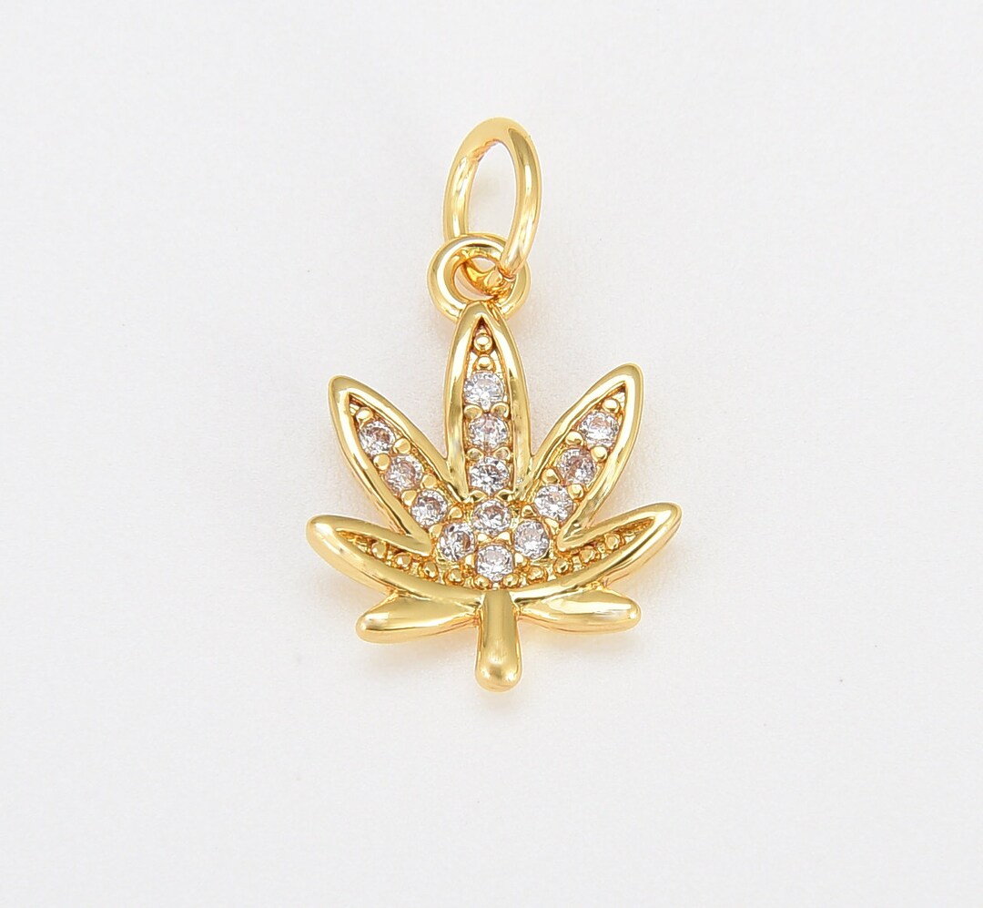 CZ Micro Pave Marijuana Leaf Charm Pendant, Gold Filled Weed Leaf Charm ...