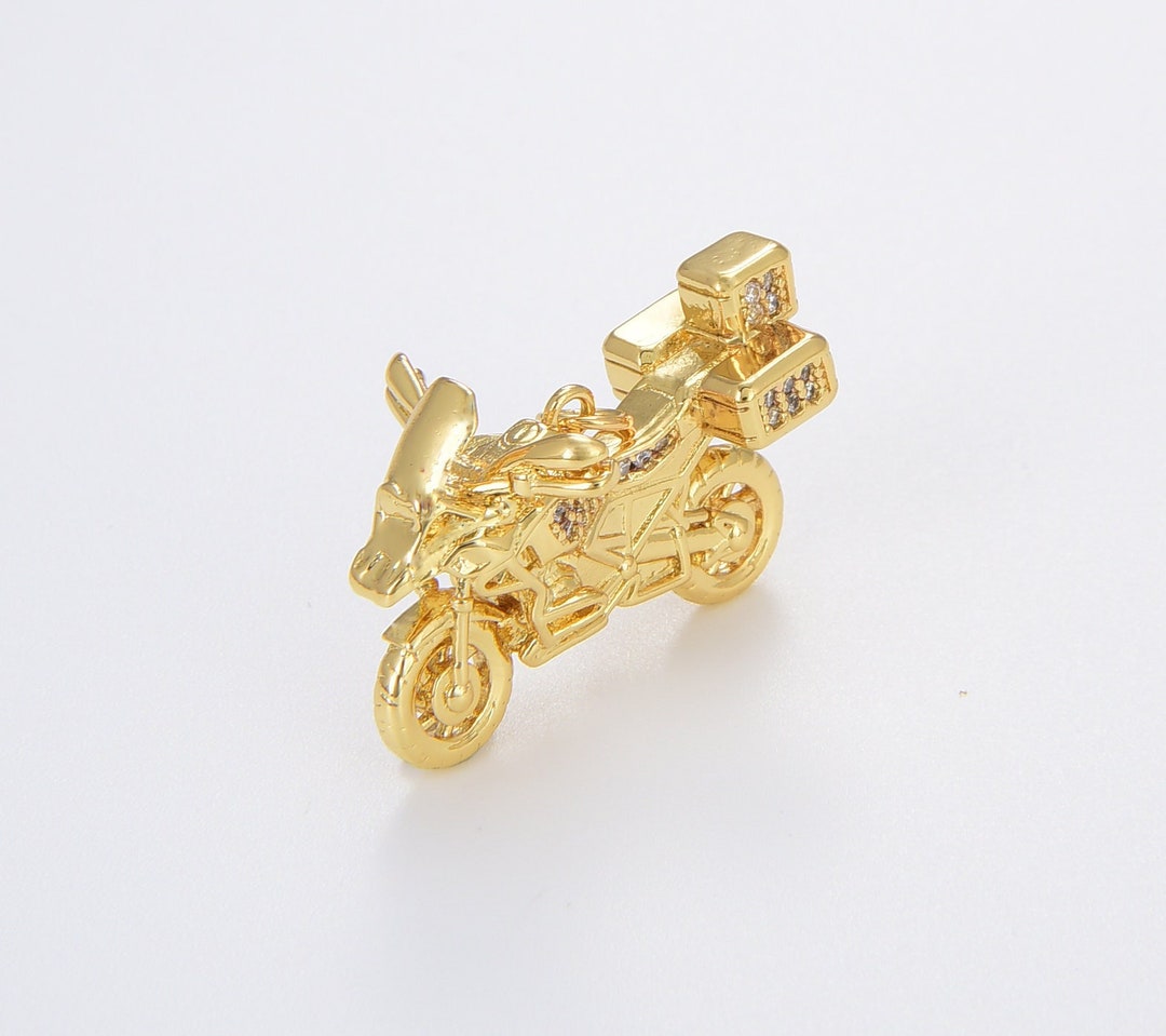Motorcycle Charm in Gold Filled, 3D Motorcycle Necklaces Pendant for ...