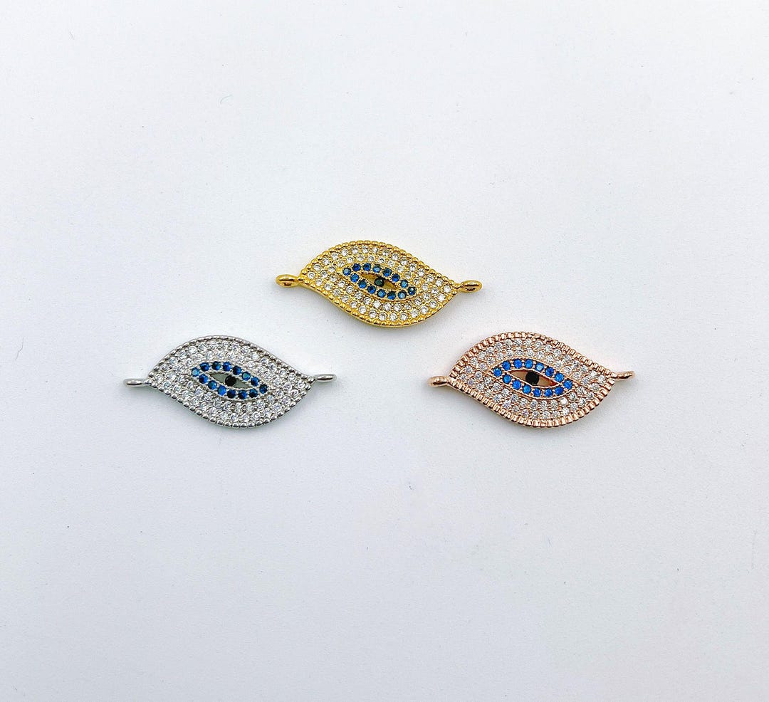 18K Gold Filled Turkish Evil Eye Connector, CZ Micro Pave Bracelet Safe ...
