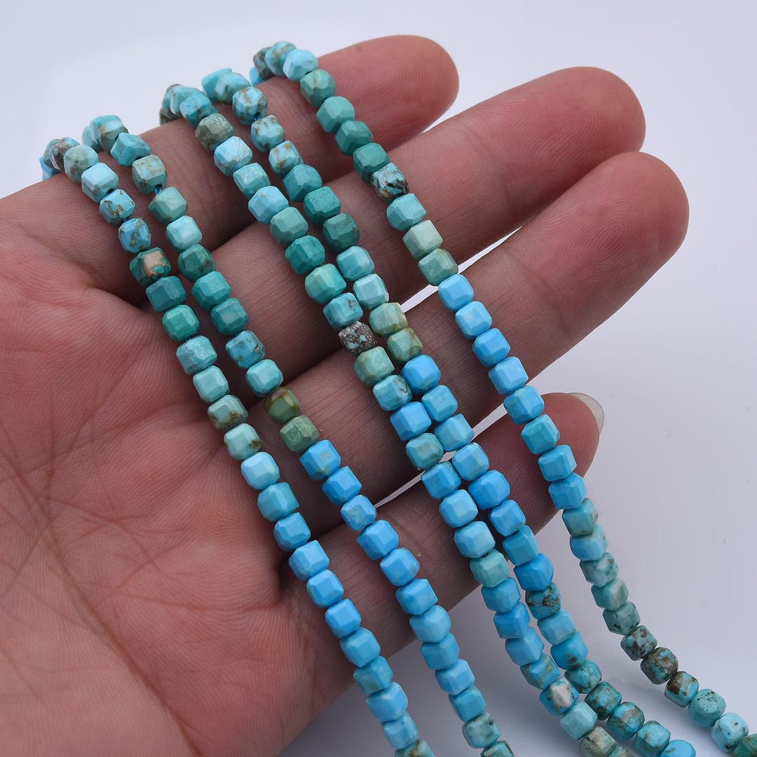Turquoise Cube Beads 3mm 4mm, Natural Gemstone Beads 15.5" Full Strand ...
