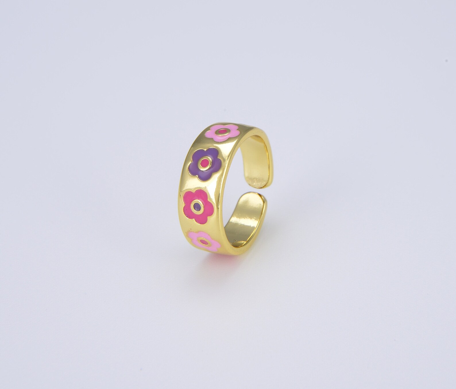 Flower Ring in Gold Filled, Dainty Adjustable Ring, Open Ring, Colorful ...
