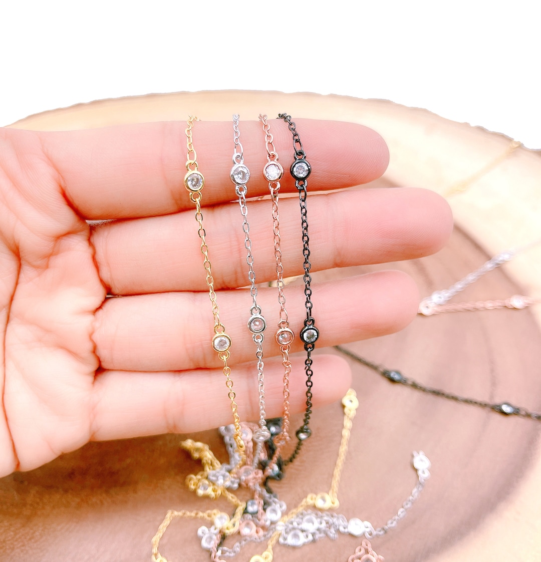 Diamond by the Yard CZ Chain, Gold Filled Round CZ Chain by Foot, Bulk ...