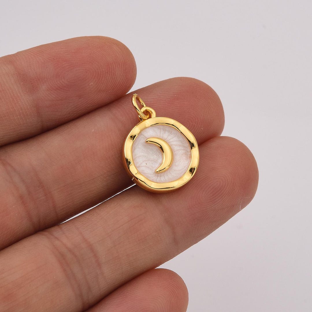 Crescent Moon Add-on Charm, Gold Filled White Enamel Necklace Pendant ...