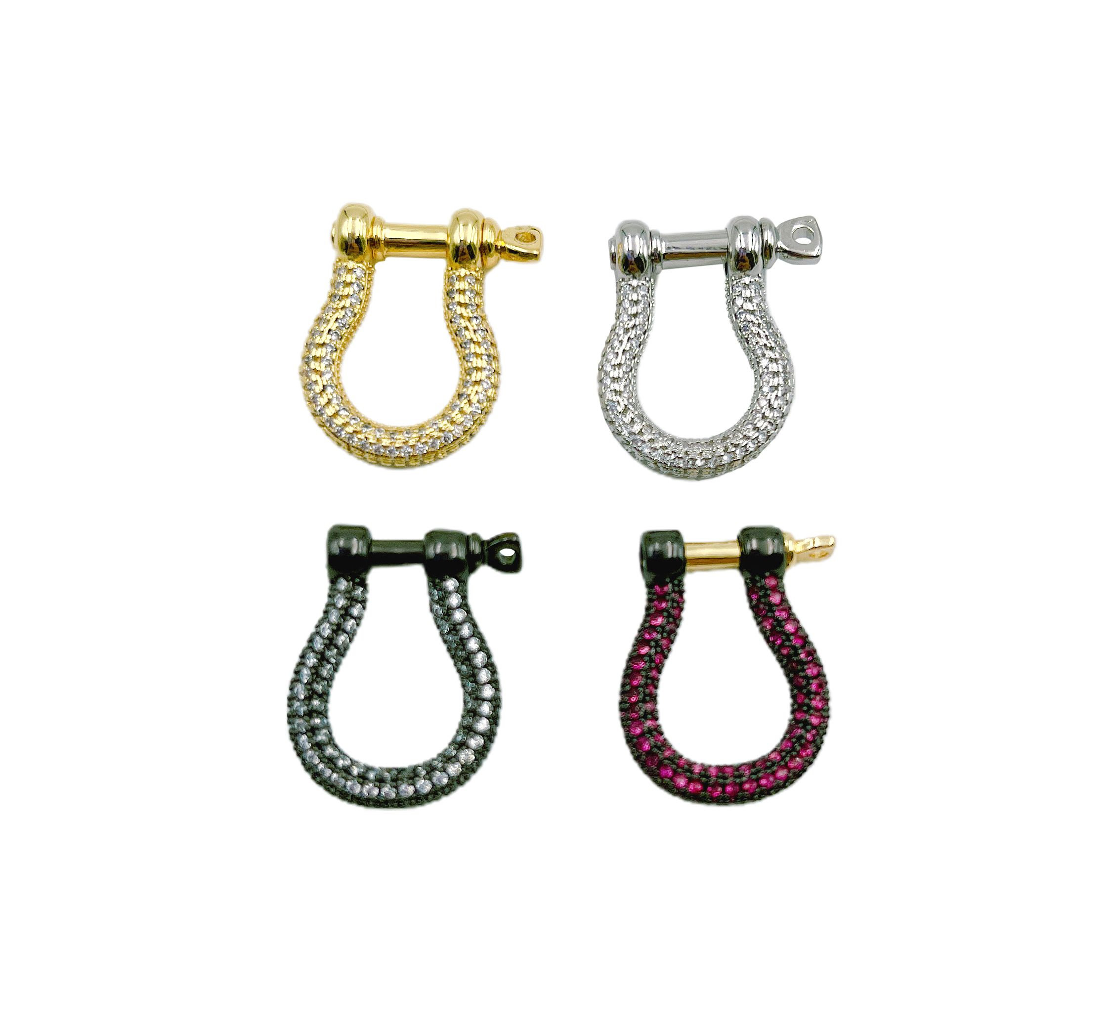 CZ Micro Pave U Shaped Screw Clasps Lock, Buckle Clasp Pendant for ...