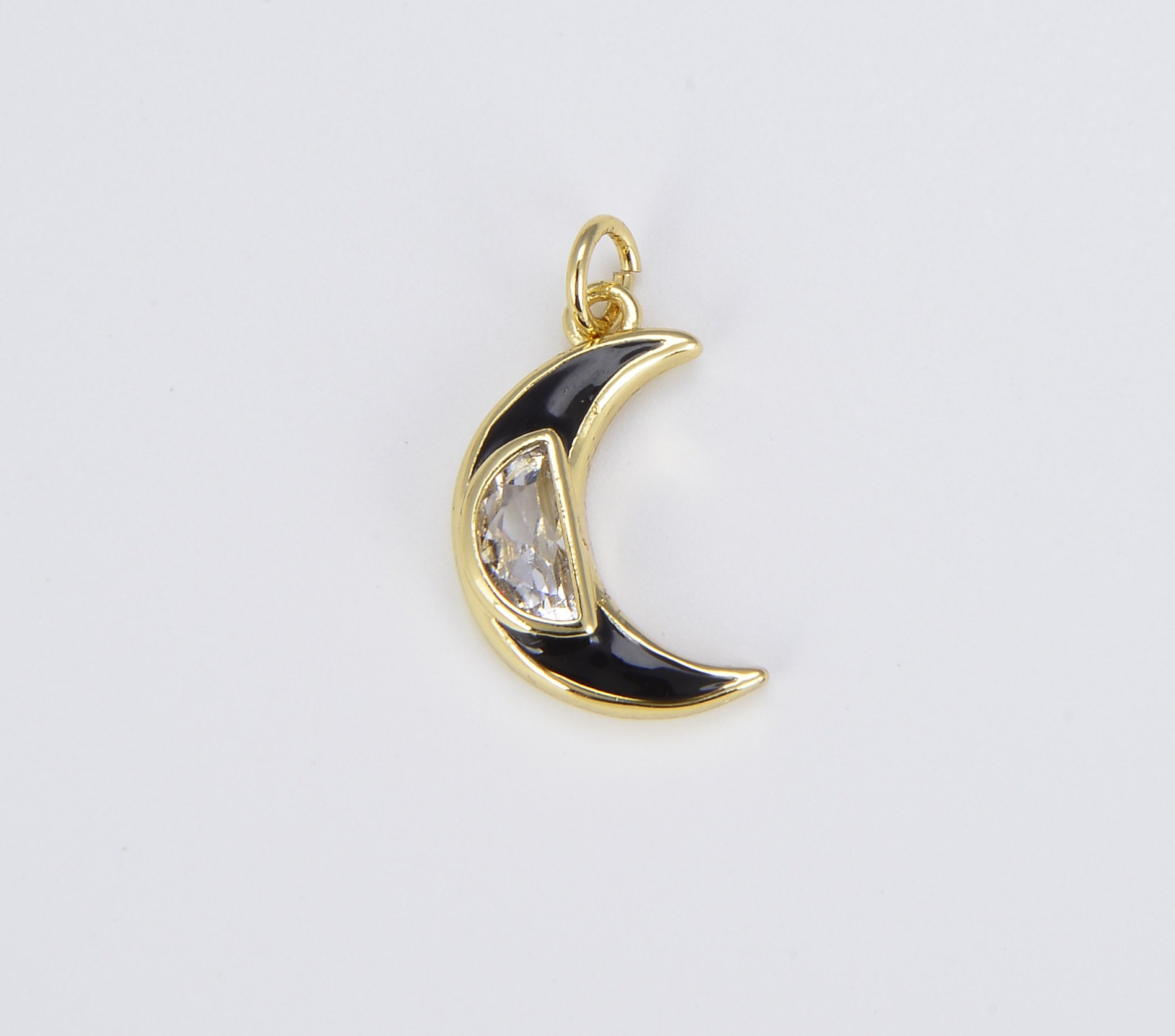 Enamel Crescent Moon Charm, 18K Gold Filled CZ Micro Pave Moon Charm ...