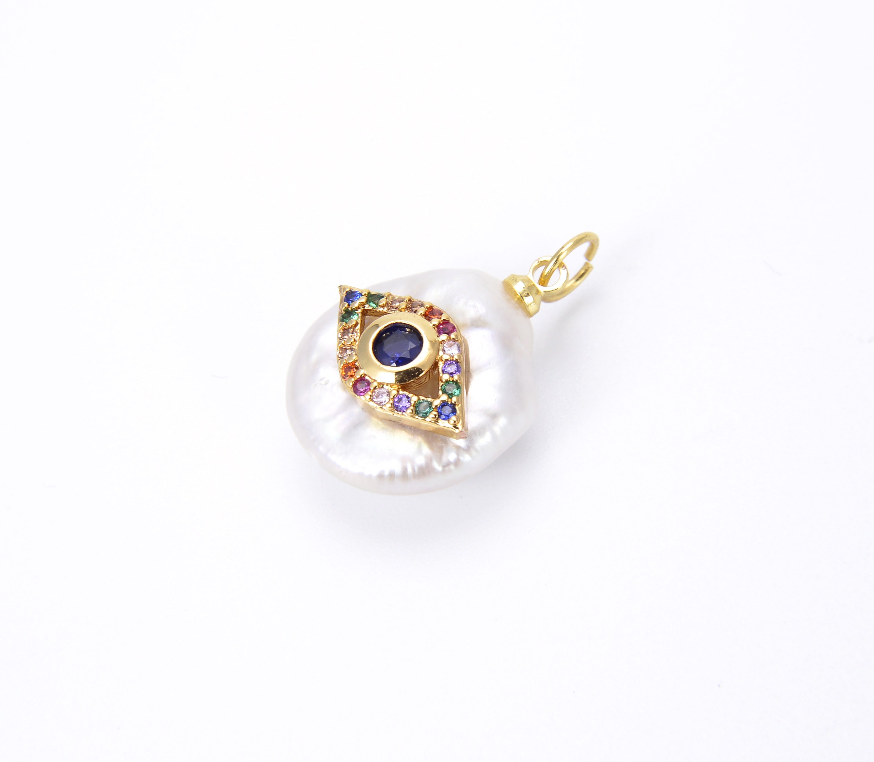 Evil Eye in Pearl Pendant With Multicolor CZ Micro Pave, Greek Eye Evil ...