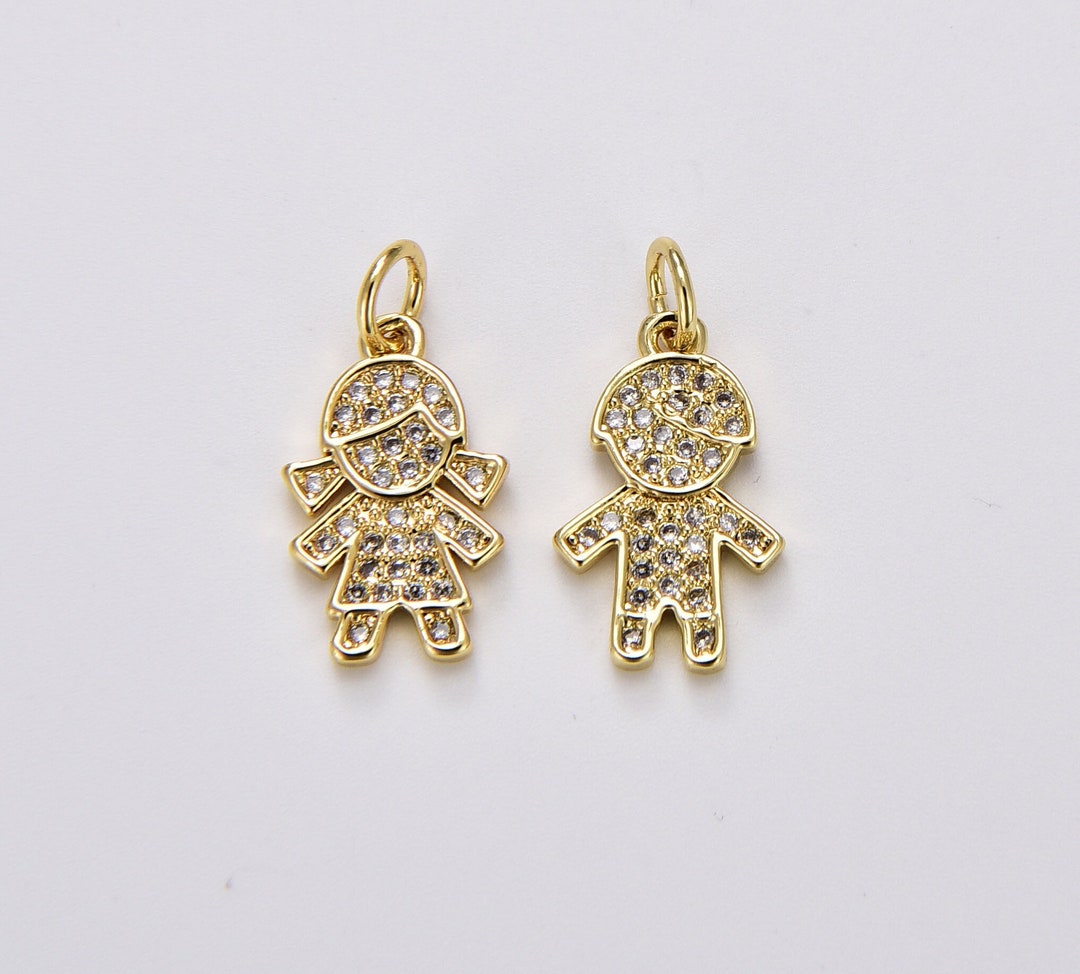 Gold Filled Boy and Girl Charm Pendant, CZ Micro Pave Boy and Girl ...