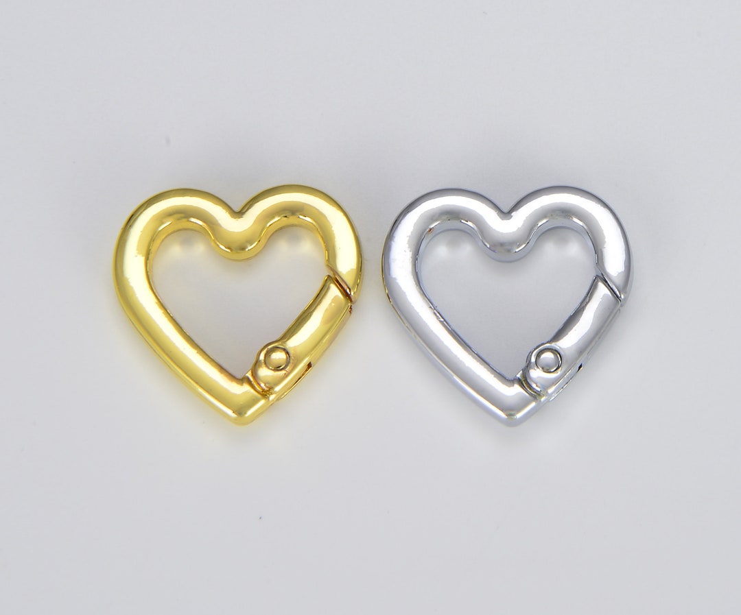 Chunky Gold & Silver Heart Spring Gate Ring Clasp, Push Ring Gate for ...