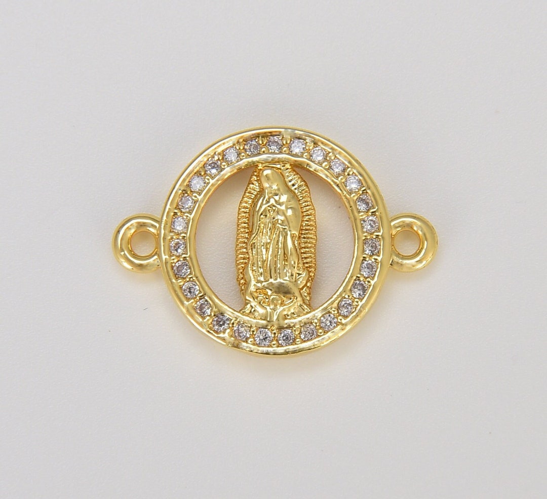 Christian Virgin Mother Mary Connector in Gold Filled, CZ Micro Pave ...