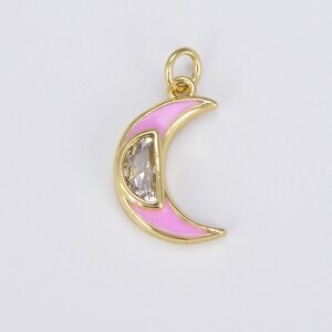Enamel Crescent Moon Charm, 18K Gold Filled CZ Micro Pave Moon Charm ...