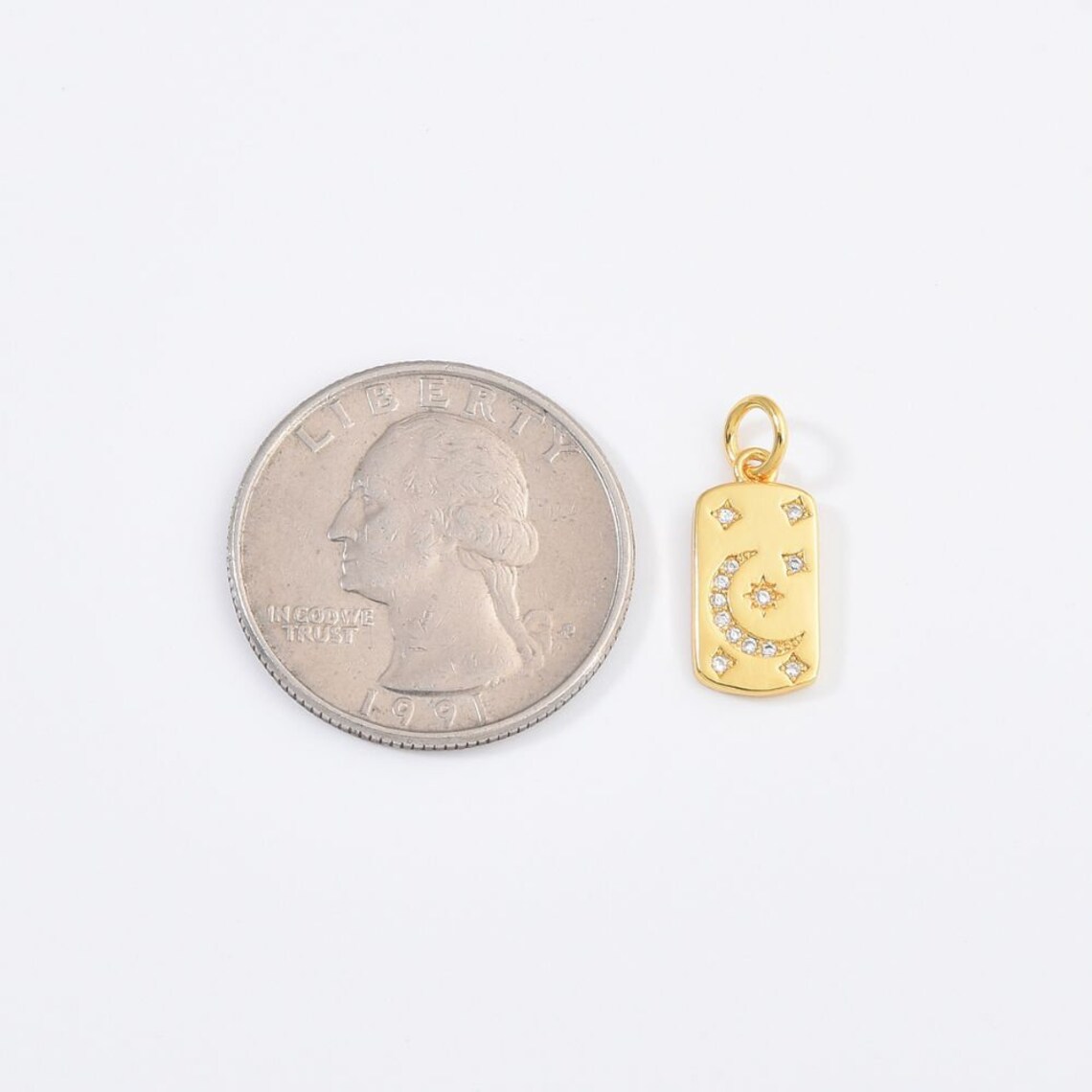 Crescent Moon in Tag Add-on Charm in Gold Filled, Clear & Multicolor CZ ...