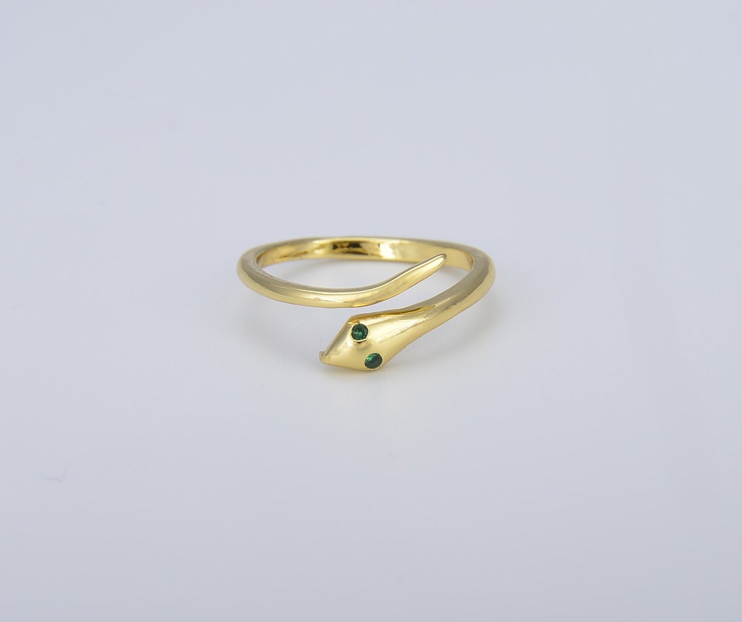 Adjustable Green Eye Snake Ring, Stackable Serpent Adjustable Ring ...